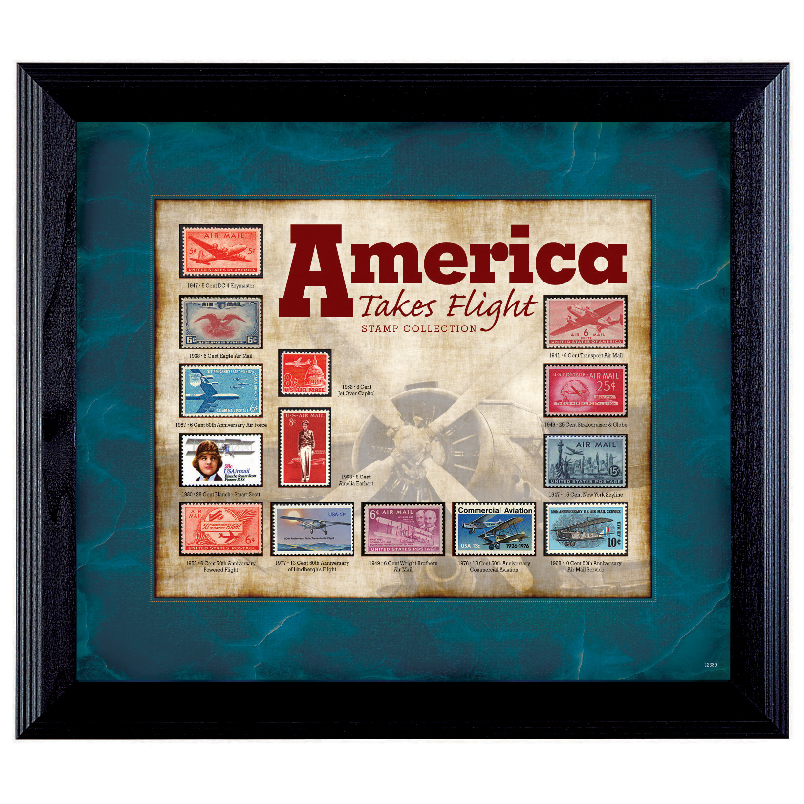 Made In the USA | America Takes Flight Stamp Collection in Wall Frame