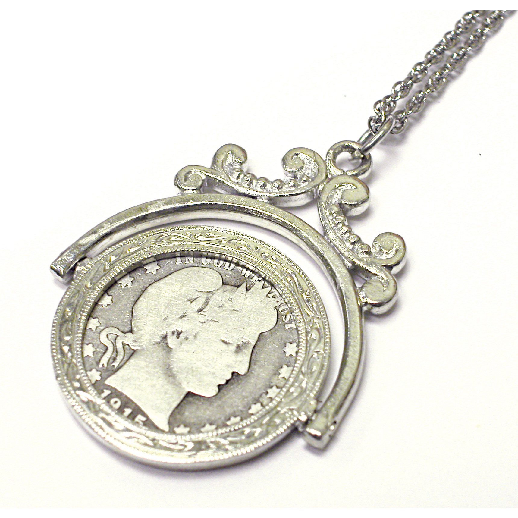 Made In the USA | Silver Barber Quarter Spinner Coin Pendant