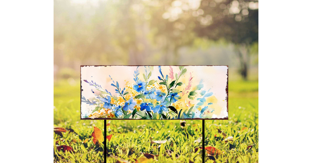 Made In USA | 27in Spring Garden Stake | Watercolor Forget-Me-Nots ...