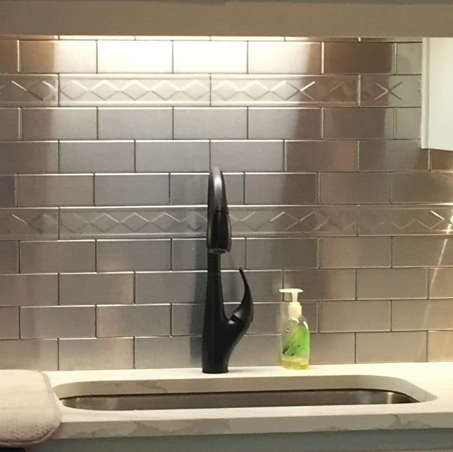 Made In the USA | 2.5" x 12" Accent Diamond Stainless Steel Subway Tile
