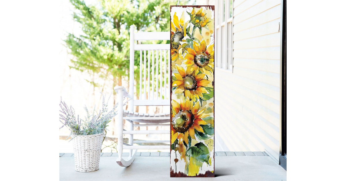 Made In USA | 36-Inch Summer Watercolor Sunflower Wooden Porch Sign ...