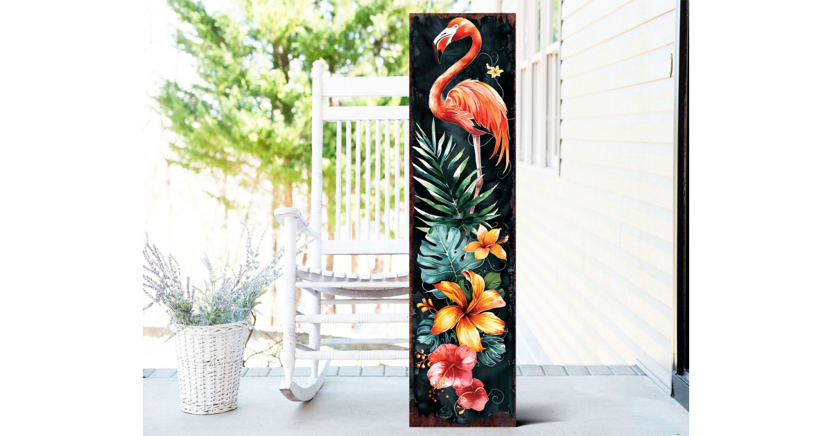 Made In USA | 36in Summer Tropical Watercolor Flamingo Porch Sign - UV ...