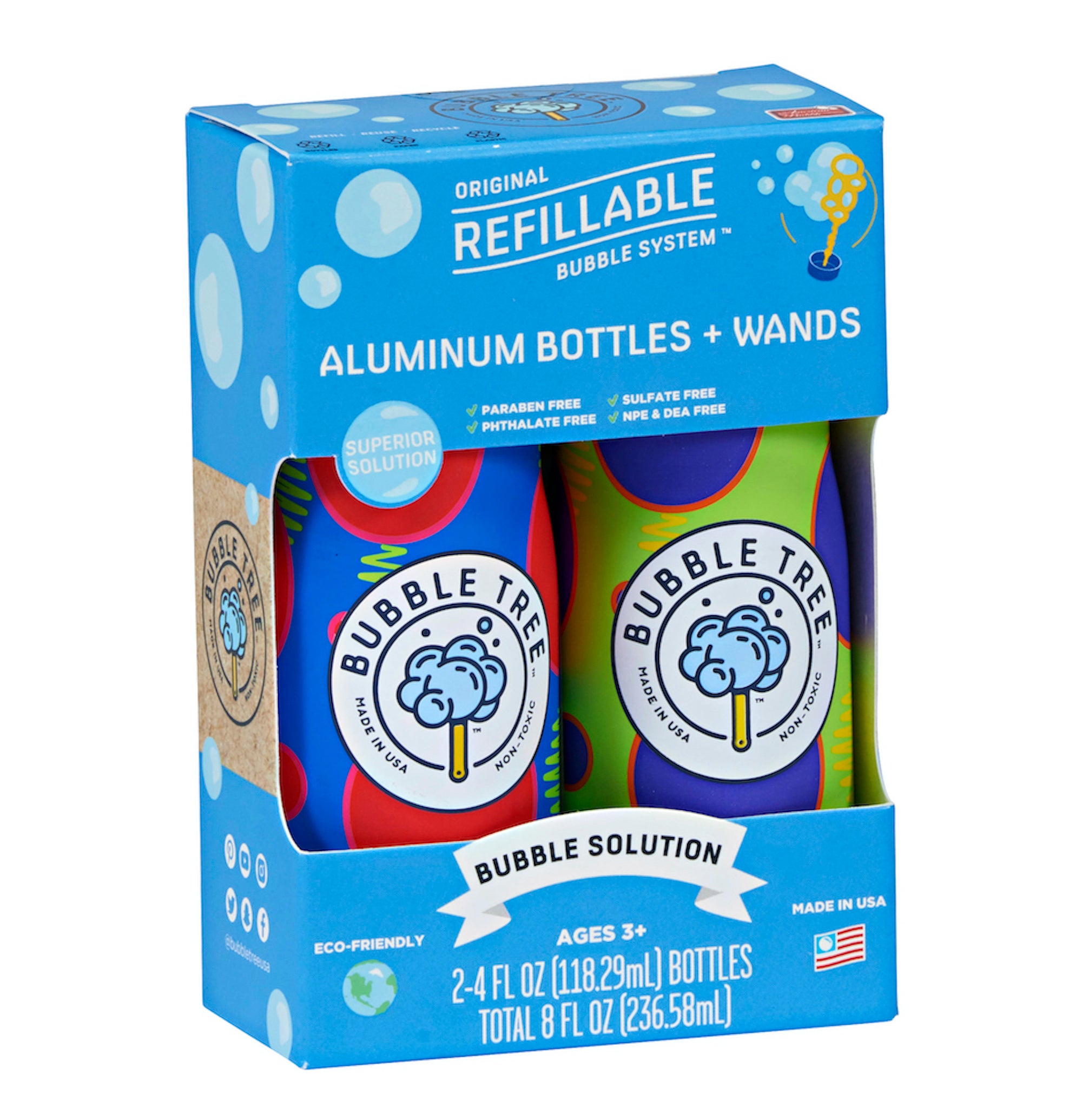 Made In the USA | 2 Pack Aluminum Refillable Bubble Bottles