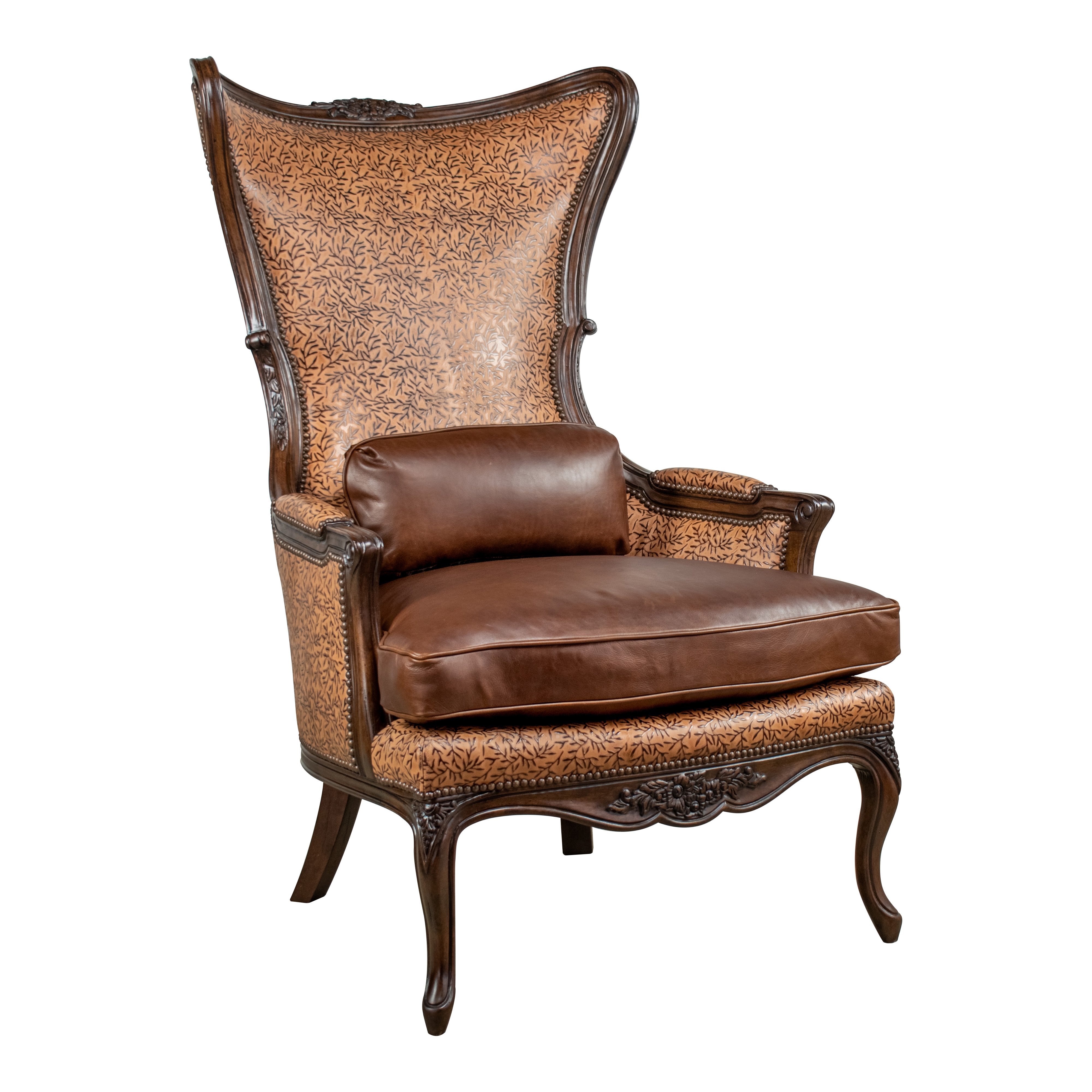 Made In the USA | Grand Victorian Wing Wood Carved Wing Chair