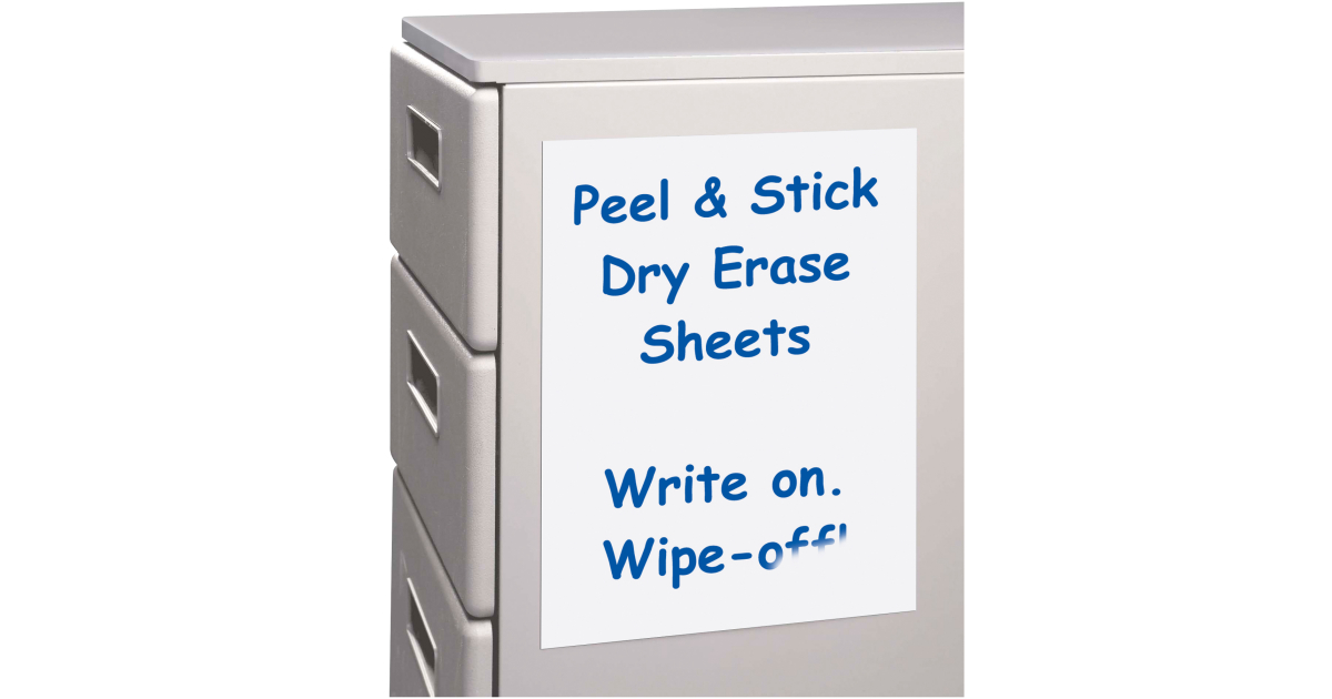 Made In USA | Peel & stick dry erase sheets, 8 1/2" x 11", 25/BX