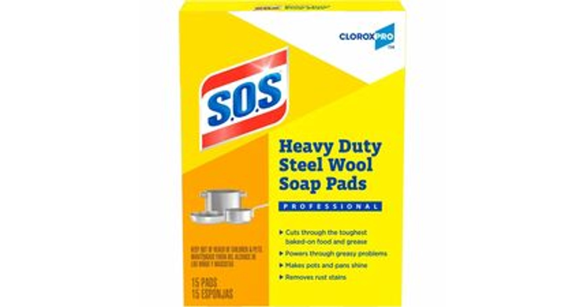Made In USA | CloroxPro S.O.S Steel Wool Soap Pads - Heavy Duty - 15 ...