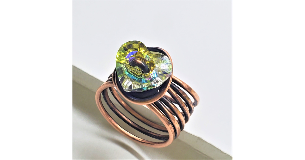 Made In USA | 6 Stack Copper Multi Wrap Heart Crystal Bling Ring