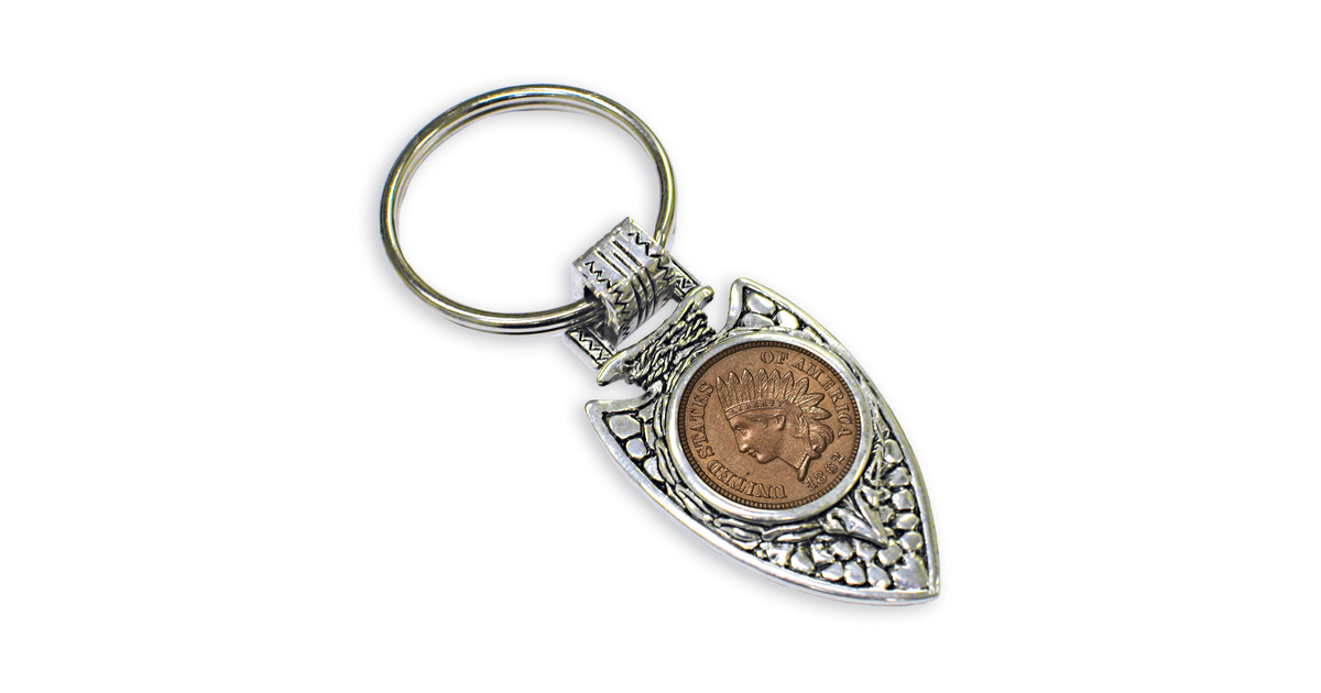 Made In USA | Civil War Indian Head Penny Coin Arrowhead Keyring