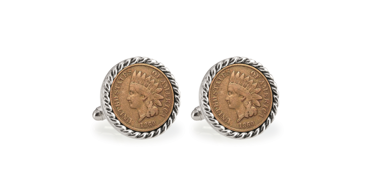 Made In USA | LSU 1860 Silvertone Rope Bezel Penny Coin Cuff Links