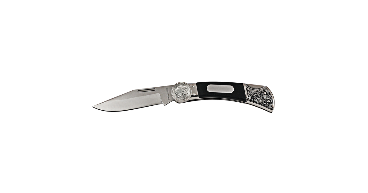 Made In USA | Bison 2005 Nickel Wood Pocket Knife With Engravable Plate