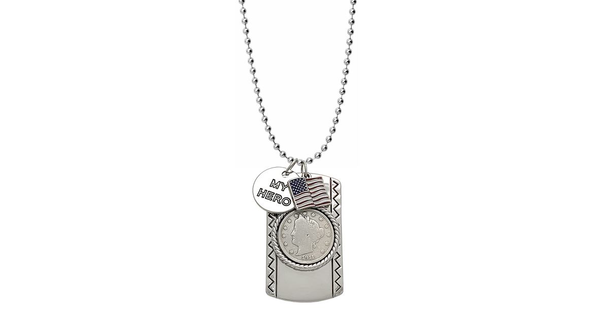Made In USA | My Hero Liberty Nickel Dog Tag Pendant Coin Necklace