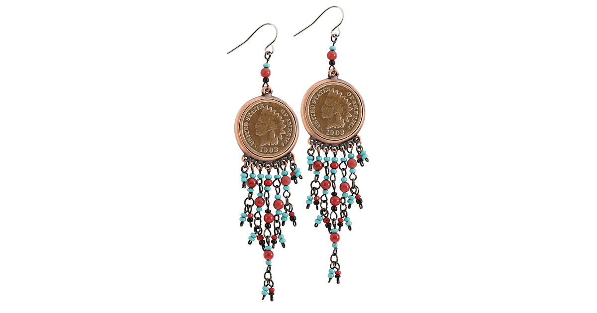 Made In USA | Coppertone Indian Head Cent Chandelier Coin Earrings
