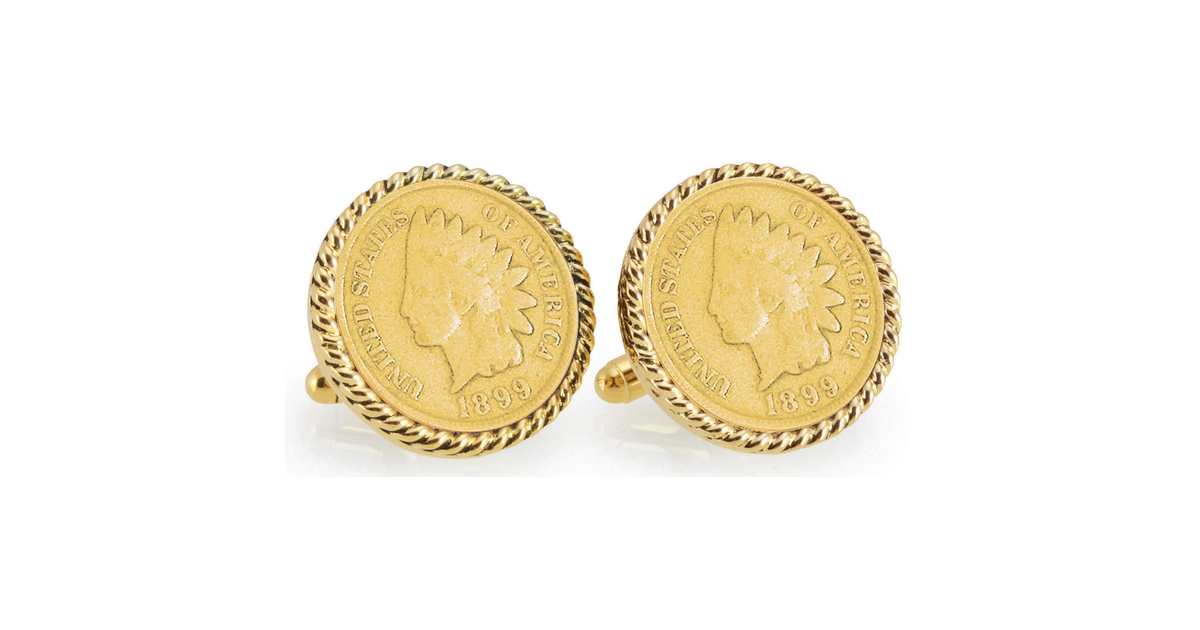 Made In USA | Gold-Layered 1800's Indian Head Penny Goldtone Rope Bezel ...
