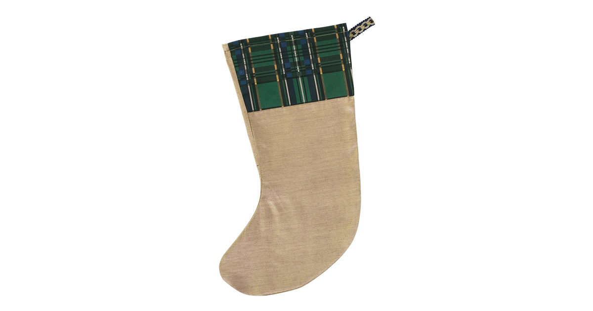 Made In USA | Gold Traditional Christmas Stocking with Plaid Cuff 20"x12"