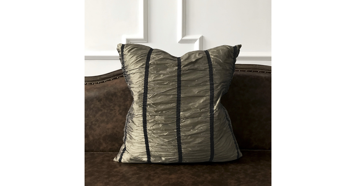 Made In USA | Metallic Bronze Silk Pleated Throw Pillow Cover 24x24