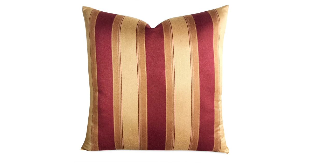Made In USA | Silk Garnet Gold Wide Stripe Luxury Woven Throw Pillow ...