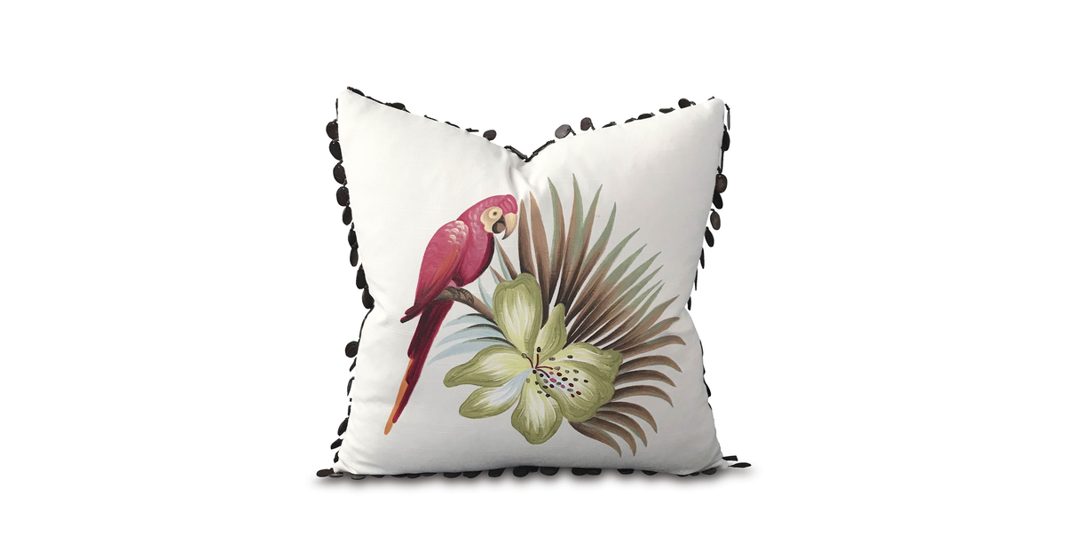 Made In USA | Tropical Parrot Hand-Painted Throw Pillow Cover 20x20