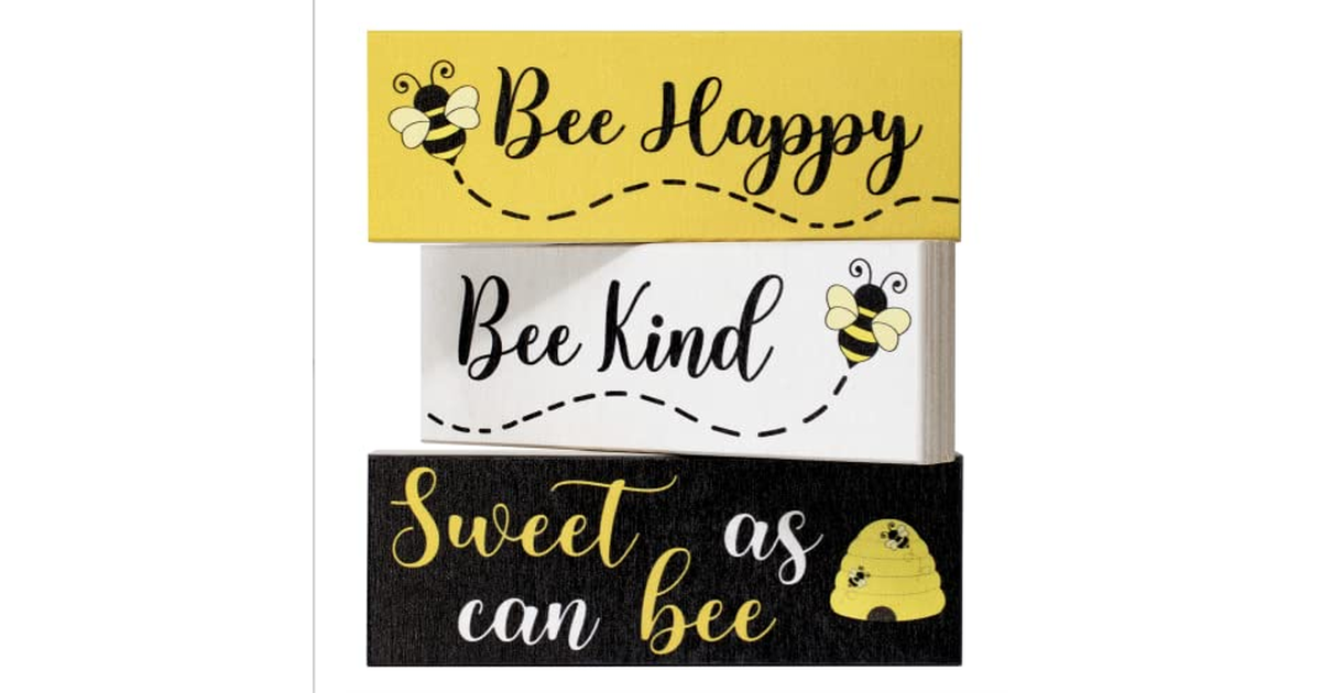 Made In USA | Bee Happy Bee Kind Sweet As Can Bee™ 3 Piece Wooden Block Set