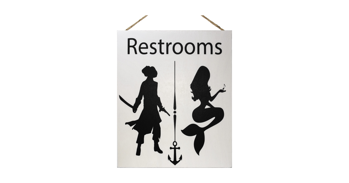 Made In USA | Restrooms Sign Bathroom Sign Pirates and Mermaids Wooden Sign