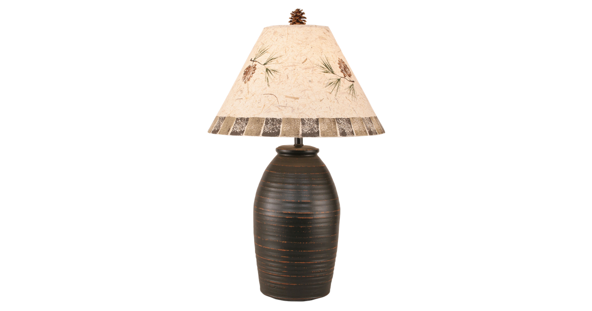 Made In USA | Distressed Black Ginger Jar w/ Pine Cone Shade