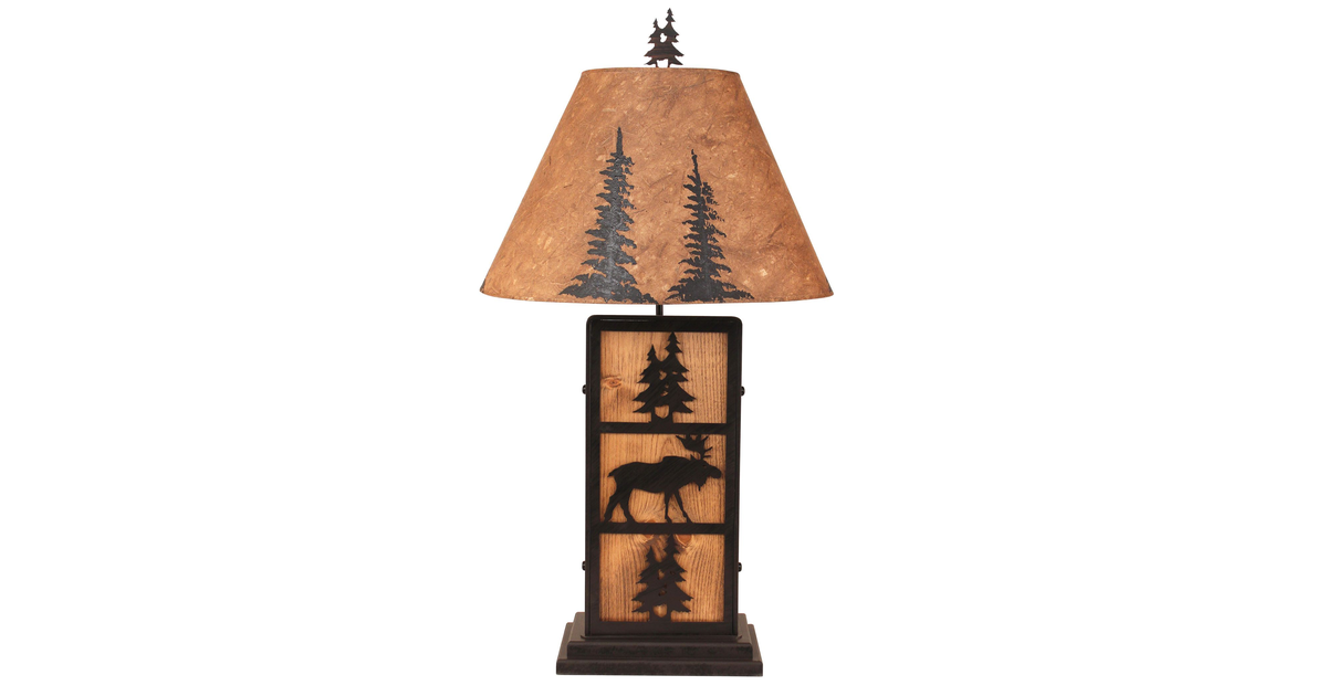Made In USA | Iron/Wood Table Lamp- Pine Tree Shade