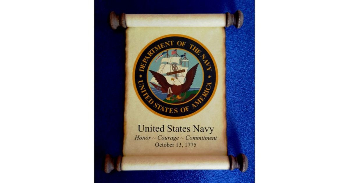Made In USA | Navy Scroll Ornament