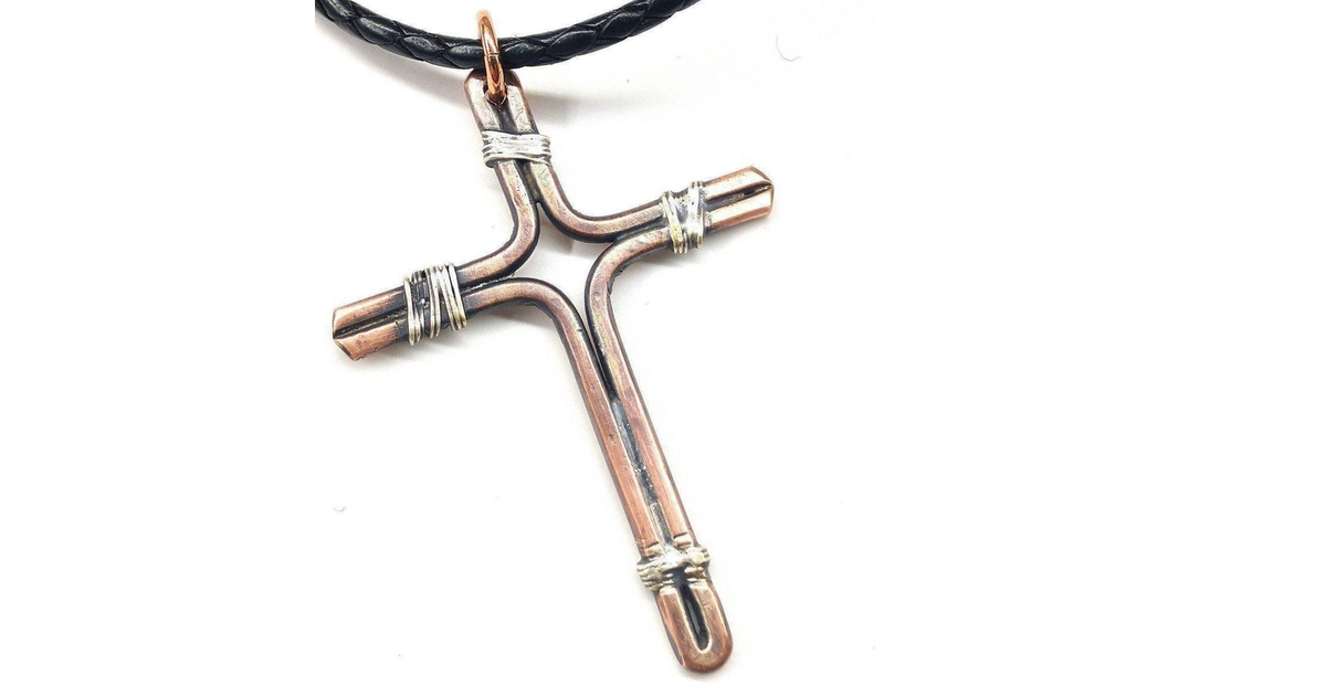 Made In USA | Handmade Copper and Silver Wire Cross Necklace for Him