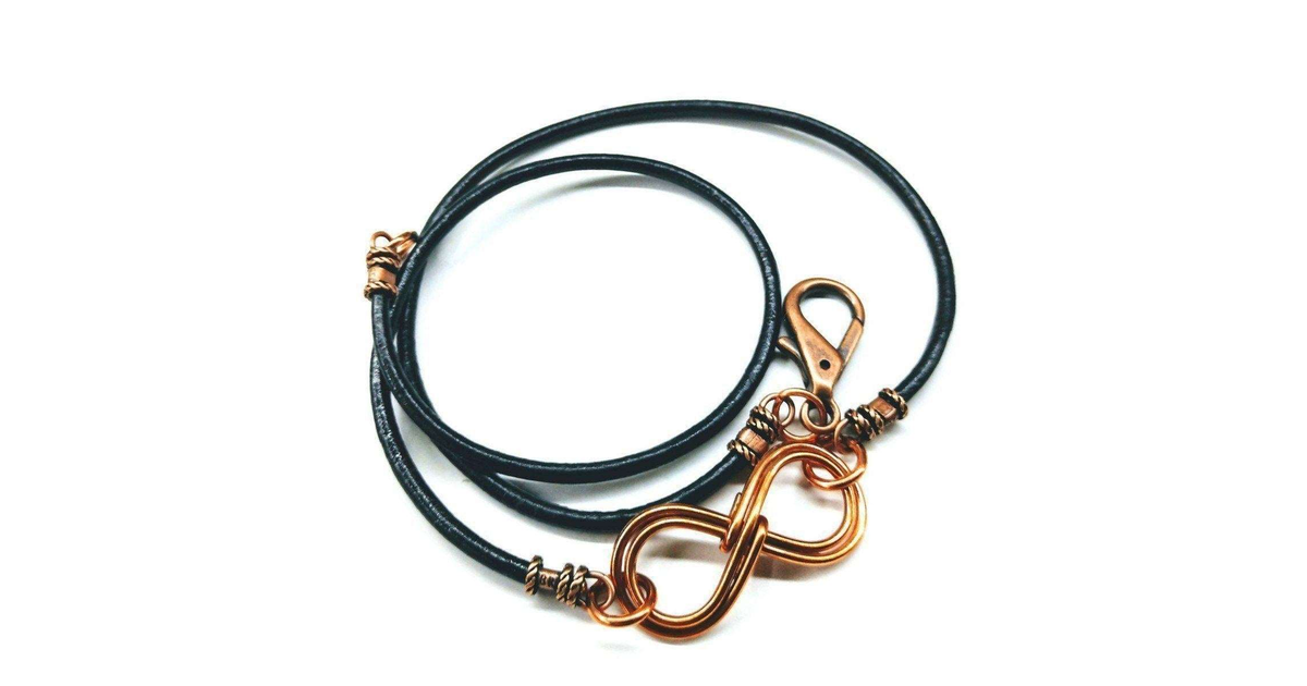 Made In USA | Copper Double Infinity Gender Neutral Leather Wrap Bracelet