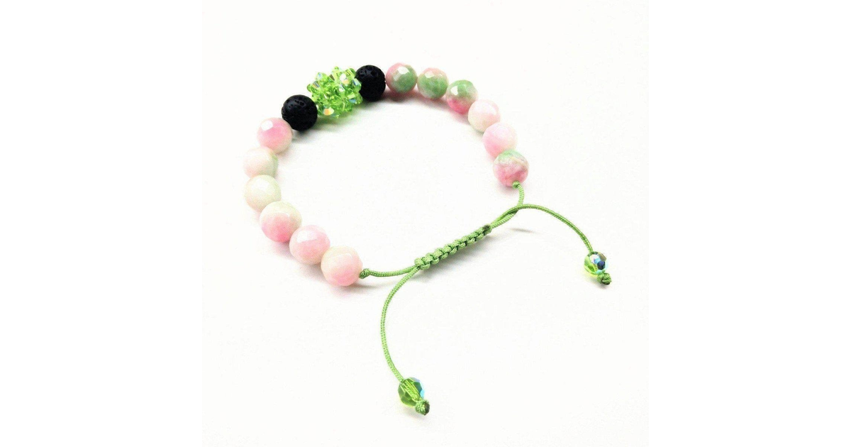 Made In USA | Gem Packed Watermelon Jade Crystal Lava Rock Bracelet