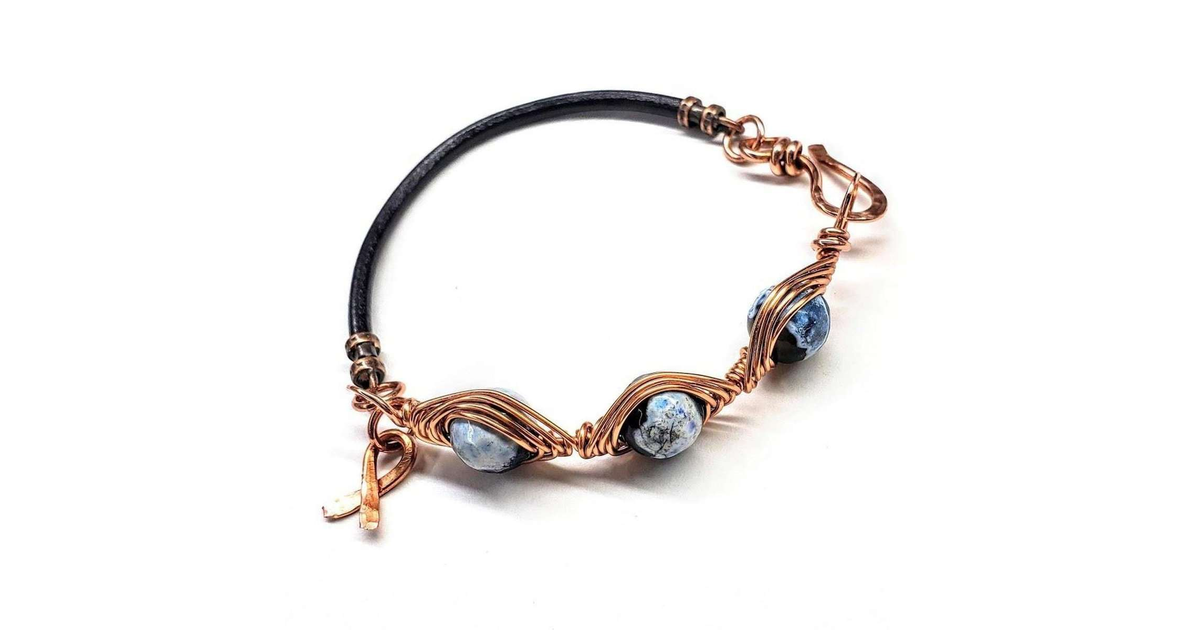 Made In USA | Herringbone Wire Wrap Child Abuse Prevention Ribbon Bracelet