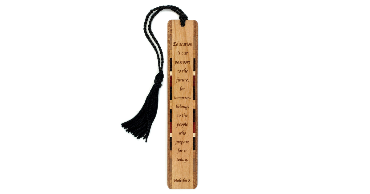 Made In USA | Malcolm X Quote about Education Engraved Wooden Bookmark ...