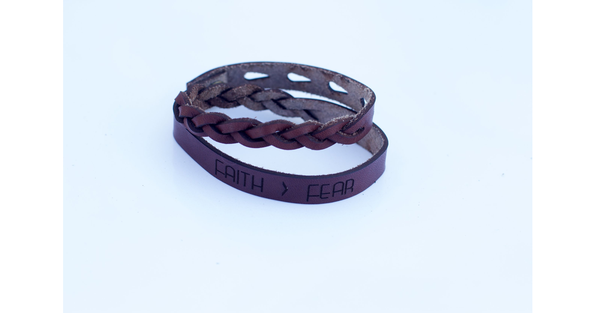 Made In USA | Faith > Fear - Genuine Leather Double Wrap Braided Bracelet