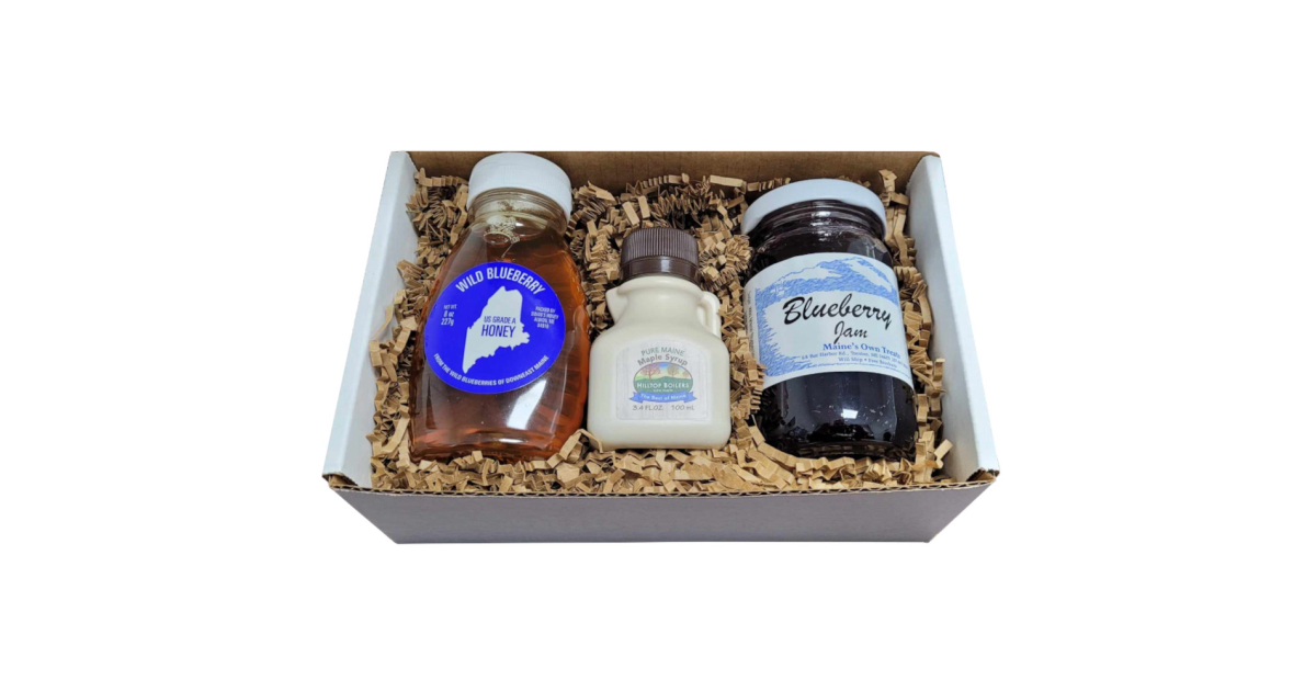 Made In USA | Maine Holiday Gift Pack (Blueberry Jam, Honey & Maple Syrup)