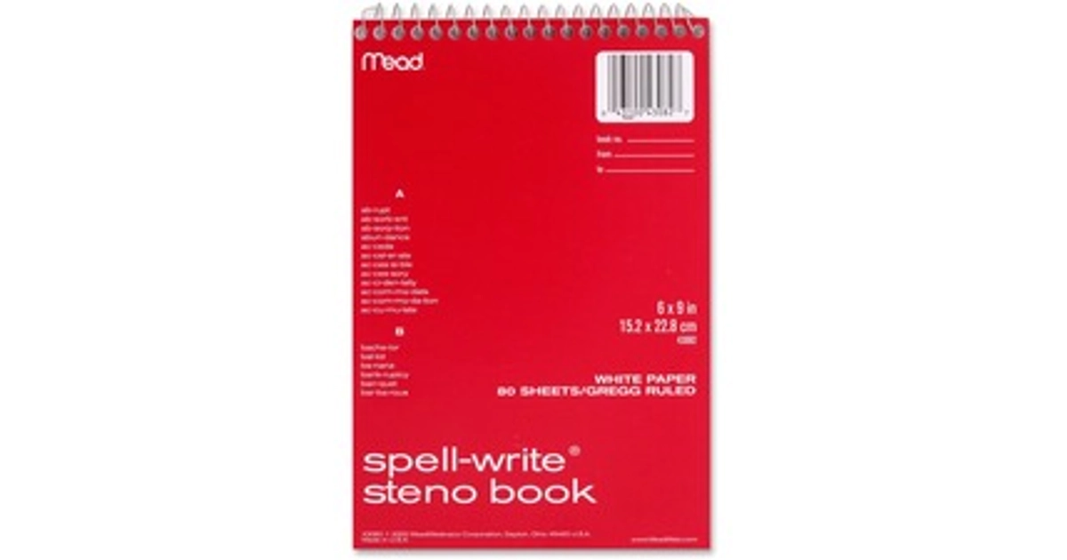 Made In USA | Mead Spell-Write Steno Book - 80 Sheets - 6" x 9" - White ...