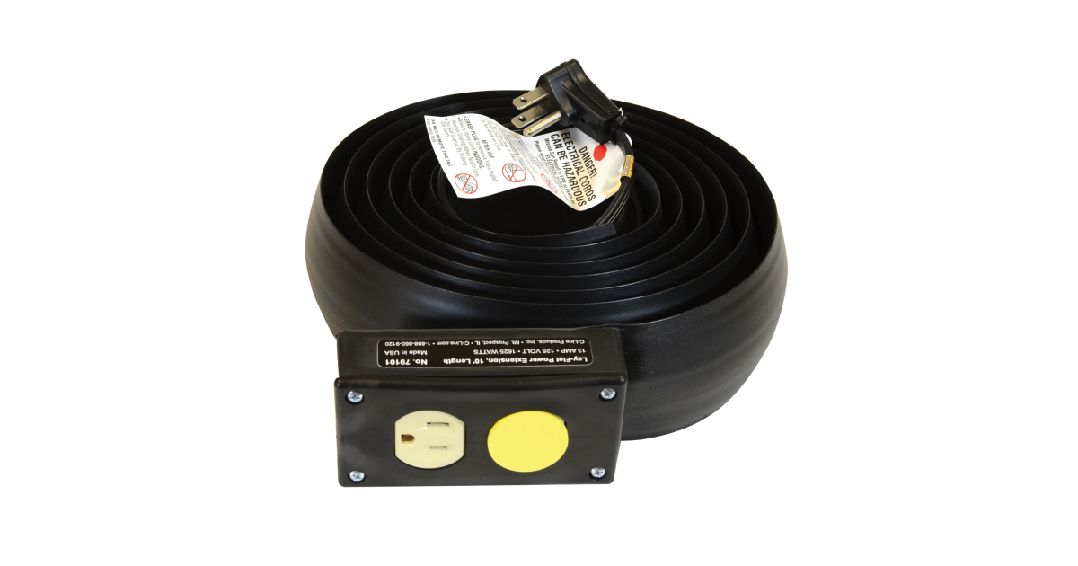 Made In USA | Lay-Flat Power Extension and Cord Cover, Black, 10 Ft., 1/PK