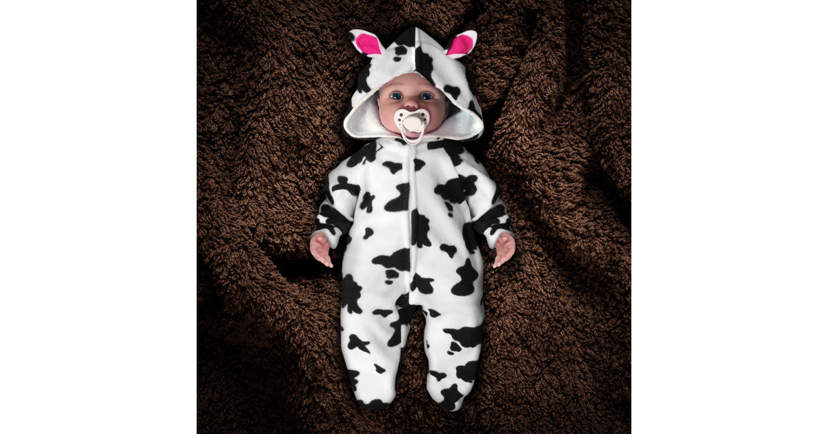 Made In USA | The "Farmsie" Cow Print Fleece Jumpsuit with Hood